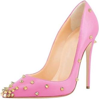 Minitoo Escarpins sexy pour femme avec talon clouté élégant, M02 Rose foncé Talon 12 cm, 37.5 EU