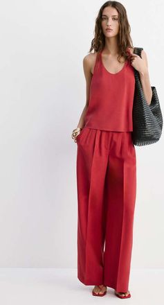 Mango Pantalon Lyocell droit rouge - Femme - 32 - MANGO
