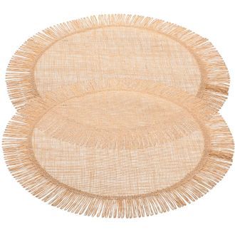 NUOBESTY WRITWAA 2 St&uuml;ck Rundes Tischset aus Nat&uuml;rlichem Jutegarn mit Fransen Hitzebest&auml;ndige Gewebte Besteckmatte und Tassenunterlage f&uuml;r Esstisch und Dekorat