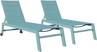 Happy Garden Lot de 2 Bains de Soleil Barbados en textil&egrave;ne et Aluminium Bleu Clair. Transat dext&eacute;rieur Multi Position