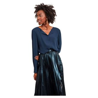 Vila Clothes Damen Bluse VILUCY L/S Shirt - NOOS 14044253, Einfarbig, Gr. 42 (Herstellergr&ouml;&szlig;e: XL), Blau (Total Eclipse)