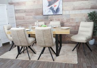 Mendler 6er-Set Esszimmerstuhl HWC-G66, Küchenstuhl Stuhl, drehbar Auto-Position Stoff MVG - Creme