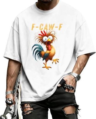 Generic T-shirts dr&ocirc;les pour hommes - T-shirt &agrave; col rond dr&ocirc;le de coq d&eacute;contract&eacute; tendance en coton d&eacute;t&eacute; F Caw F chemise voyage streetwear, blanc, 4XL