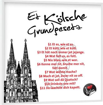 artboxONE Poster mit wei&szlig;em Rahmen 50x50 cm St&auml;dte/K&ouml;ln ET K&Ouml;LSCHE GRUNDGESETZ wei&szlig; - Bild K&ouml;lner Dom