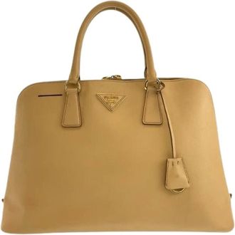 Prada Pre-owned Sac en cuir Saffiano avec logo triangle - Femme - Pre-owned - Beige - Taille: ONE Size