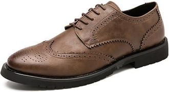 Generic Chaussures Oxford for Hommes à Lacets, Bout Rond, Couleur Unie, en Cuir PU, Semelle en Caoutchouc, antidérapantes, résistantes, for Mariage(Marron,46 