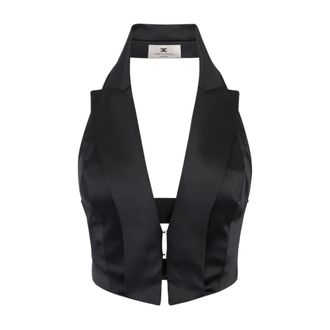 Elisabetta Franchi Femme, Vestes, Noir, Taille: 42 FR Gilet en satin avec bretelles