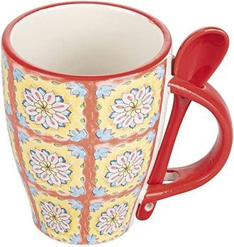 Villa D'Este Home Tivoli Tasse mit L&ouml;ffel aus Keramik, mediterranes Dekor, Infinito Favignana, 287 ml