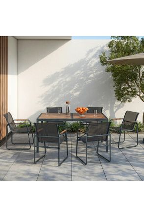 ambia GARDEN Gartentischgruppe, Grau, Natur, Dunkelgrau, Metall, Kunststoff, Textil, 59.5x160x50 cm, Gartenm&ouml;bel, Gartenm&ouml;bel-Sets