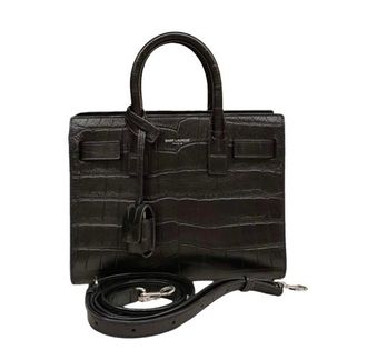 Saint Laurent Small Black Croc Embossed Sac De Jour Bag