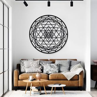 Generic Schwarze Sri Yantra-Wandkunst aus Metall, Wanddekoration mit Heiliger Geometrie und Zen-Meditation, Moderne Sri Yantra-Kunstskulptur f&uuml;r Wohnzimmer, S