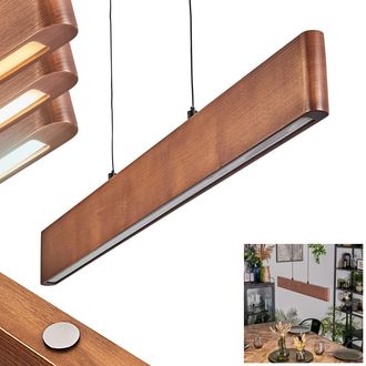 HOFSTEIN LED Pendelleuchte Fugelsta, dimmbare Pendellampe aus Metall/Holz/Kunststoff in Schwarz/Dunkelbraun/Wei&szlig;, H&auml;ngeleuchte Retro mit Holzbalken und Touchdi