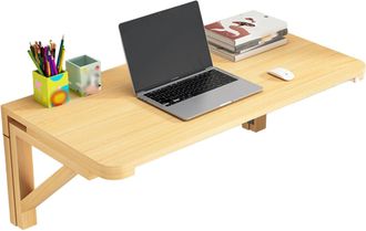 Generic An Der Wand Montierter Klapptisch, Schwebender Klappbarer Schreibtisch, Computer-Arbeitsbank Aus Massivholz, 50 Tragf&auml;higkeiten, Zusammenklappbares De