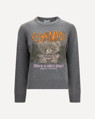 Ganni Teddy wool crewneck Sweater Female XS
