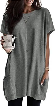 ORANDESIGNE T-Shirt Long pour Femme à Manche Courte T-Shirt Col Rond Blouse Eté Ample Casual Tops Colorées Tee Shirt Mode Tops T-Shirt Lâche Haut Long Blouse avec