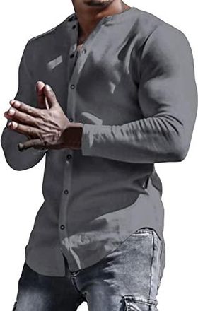 Generic Chemise boutonn&eacute;e &agrave; manches longues pour homme, chemise d&eacute;contract&eacute;e &agrave; manches longues pour homme, coupe normale, chemise extensible douce essentielle