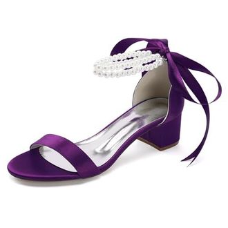 Generic Chaussures Mariage Femme Talon Bloc Bout Ouvert Talons Bas Sandales Mode &Eacute;t&eacute; Satin Mari&eacute;e Dress F&ecirc;te Hauts 4.5Cm,Dark Purple,39 EU
