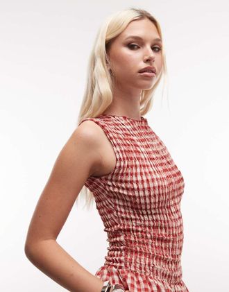 Daisy Street Gesmoktes Midaxikleid mit tiefer Taille und roten Vichy-Karos