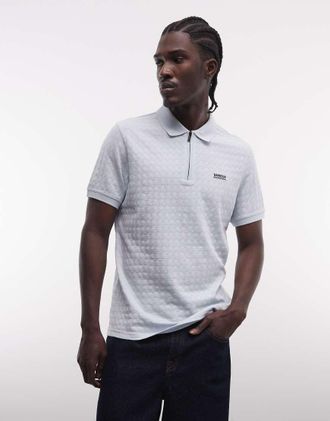 Barbour Langston - Kurz&auml;rmliges Jacquard-Polohemd in Hellblau mit Rei&szlig;verschluss