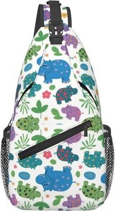 Generic Casual Sacoche Tactique Dessin anim&eacute; mignon dhippopotame Sacs Poitrine R&eacute;glable Crossbody Bag pour Femme Cyclisme Voyage