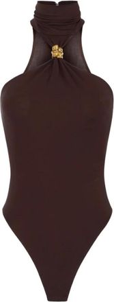 Elisabetta Franchi Femme, Tops, Brun, Taille: 42 FR Body en jersey cr&ecirc;pe avec d&eacute;tail bijou