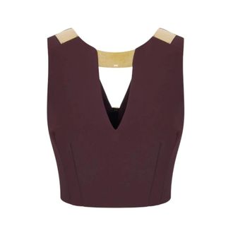 Elisabetta Franchi Top aus doppeltem Stretch-Krepp mit Schmuckhalsausschnitt - - Tops - Damen - Braun - S