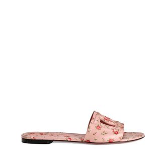 Dolce & Gabbana Flache Slipper aus Kalbsleder mit Rosenprint - - Shoes - Damen - Rosa - 36 1/2 EU