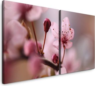 Paul Sinus Art GmbH Blumen in rosa 120x60cm - 2 Wandbilder je 60x60cm Kunstdruck modern Wandbilder XXL Wanddekoration Design Wand Bild