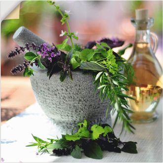 Artland ARTland Wanddeko Wandtattoo selbstklebende Vinylfolie 50x50 cm Kräuter Gewürze Mörser Lebensmittel Mediterran T5RH