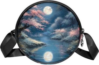 Generic Tranquil Lake Petit sac &agrave; bandouli&egrave;re rond d&eacute;contract&eacute; avec fermeture &eacute;clair et bretelles r&eacute;glables pour femme et fille
