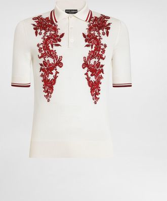 Dolce & Gabbana Poloshirt Aus Seide Mit Intarsien - Mann Strickwaren Multicolor 46