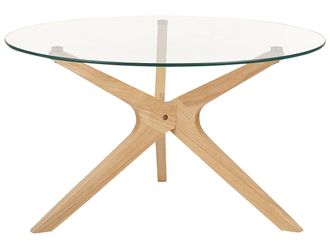 Beliani Couchtisch Glas trasparent mit Holzbeinen Hellbraun rund &oslash; 80 cm modern Valley