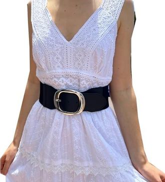 Migura Ceinture femme large élastique pour robes en cuir vintage mode ceinture réglable adaptable à la figure Taille universelle Bleu foncé