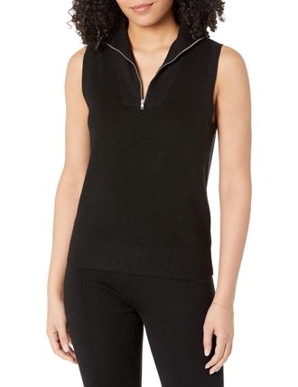 The Drop Tenley Sleeveless Half Zip Sweater Pullover, Schwarz, XXS