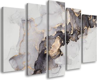 Feeby Bilder 150x100 cm Abstraktion Fluid Art Luxus 5 tlg Modern Vlies Wandbilder Leinwandbilder Bild auf Leinwand Kunstdruck Wohnzimmer Jungezimmer Marmor 