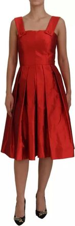 Dolce & Gabbana Femme, Robes, Rouge, Taille: 32 FR Robe Midi Trap&egrave;ze Pliss&eacute;e