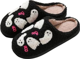Generic Pantoufles dHalloween en forme de citrouille pour homme et femme, en peluche douce, chaude, effrayante, citrouille, fantôme, maison, vacances, à enfil