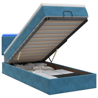 vidaXL Letto Ottomano Con Materasso E Led Blu Scuro 90 X 200 Cm Vidaxl
