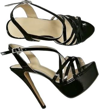 Generic YUJIEBB 14CM Plateforme Talons Hauts Sandales Sexy Sangle de Cheville Bout Ouvert Gladiateur Party Dress Femmes Chaussures Plus Taille 44, Noir, 41.5 