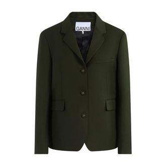 Ganni Single Wool Twill Blazer - - Jackets - Damen - Gr&uuml;n - S
