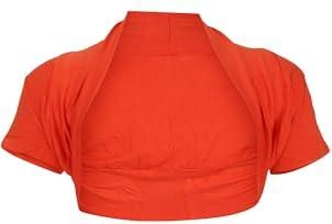 Easy Young Fashion 3009 Boléro à manches courtes pour femme - Élastique et moulant - Veste basique à épaules dénudées - Veste douce à lavant ouverte, Orange, 34-40