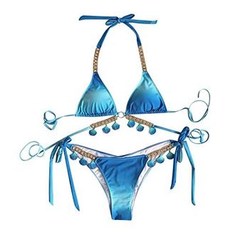 Generic Ensembles de bikini pour femmes taille haute deux pi&egrave;ces maillot de bain basique push-up col en V vacances maillot de bain femme dos nu v&ecirc;tements de p