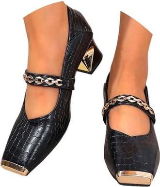 Generic Chaussures d&eacute;contract&eacute;es f&eacute;minines &eacute;l&eacute;gantes &agrave; Bout carr&eacute; avec Talon Plat pour Un Confort Quotidien et Une Moderne (Black, 39)