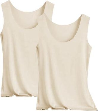 Generic Lot de 2 débardeurs pour femme - Stretch - Basiques - Sans manches - Sous-vêtements dété - Chemises moulantes - Haut léger - Col en U - Couleur unie -