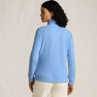 Lands End Waffelstrick-Pullover mit Zipper, Damen, Größe:36-38 regular, Blau, Baumwoll-Mischung/Polyester-Mischung, by Lands End