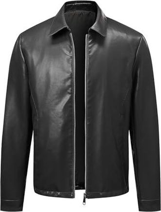 AlltheMen Veste en Simili Cuir Homme Zipp&eacute; Casual Blouson en PU Moto R&eacute;tro Classique Haut de Transition Pilote Noir XXL