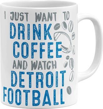 OM3 Detroit-Coffee - Tasse - Keramik Becher - American Football Mug - 11oz 325ml - Beidseitig Bedruckt - Weiss