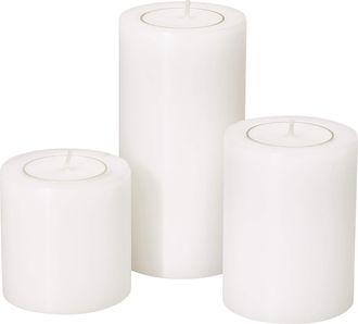 Edzard 3er Set Dauerkerze Cornelius (Ø 6 cm, H 6, 8, 10 cm) in weiß - Teelichthalter, Kerzenhalter in Kerzenoptik, Windlicht für handelsübliche Teelichter - 