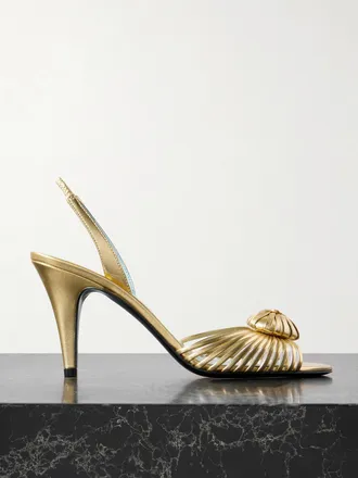 Valentino Garavani Sandales À Brides Arrière En Cuir Métallisé À Ornements Royal 85 - Doré