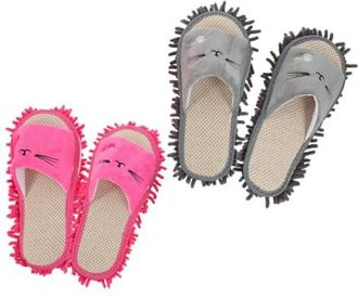 Yarnow 2 paires Lot Pantoufles Vadrouille Chenille Lavables Chaussures Nettoyage Pratique pour Sols Slippers pour Nettoyage Mains Confortables et Détachables
